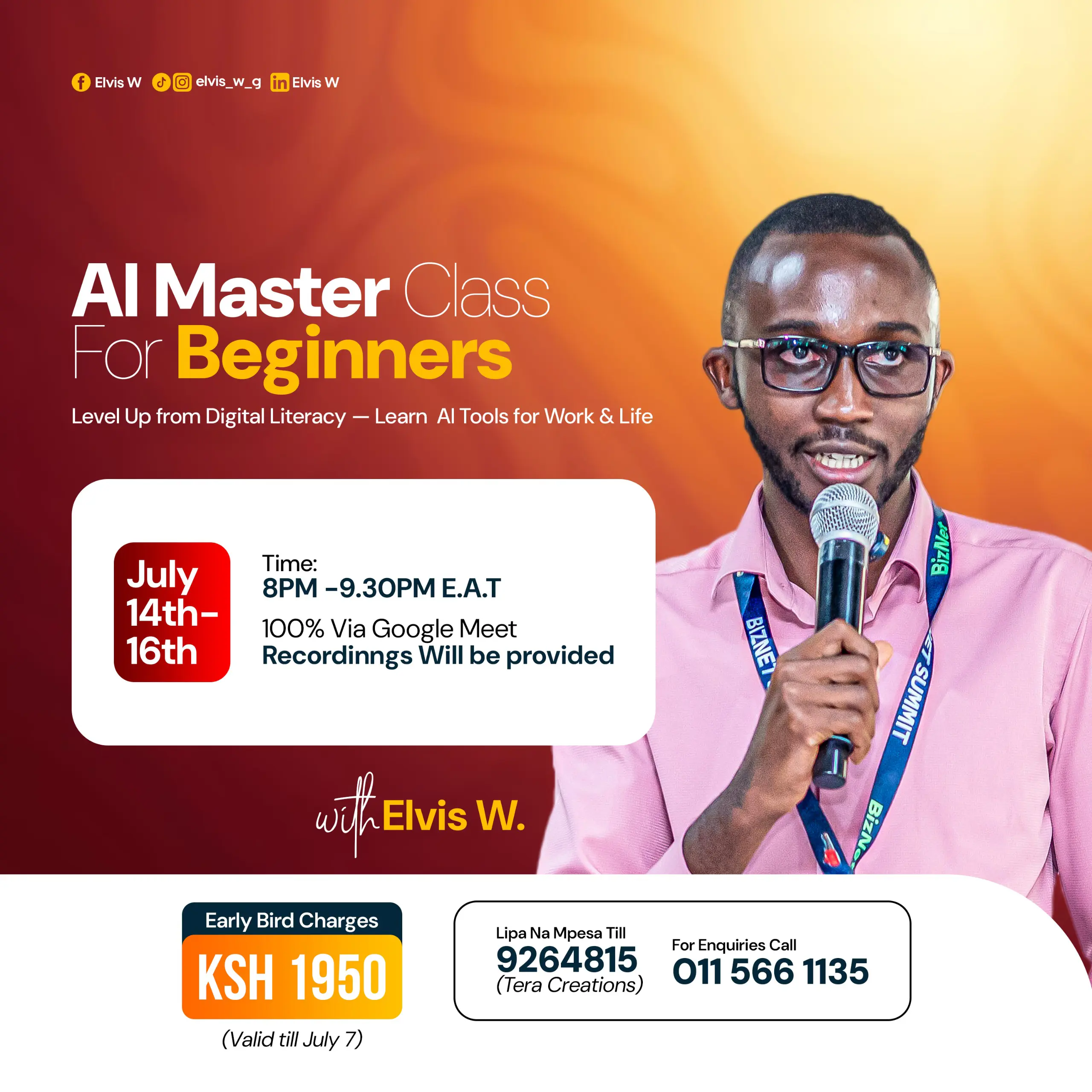 3-Day AI Masterclass for Beginners – July 2025 - Elvis W.